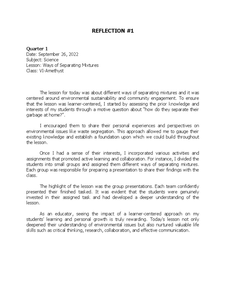 REFLECTION JOURNAL ENTRY 1st to 4th | PDF