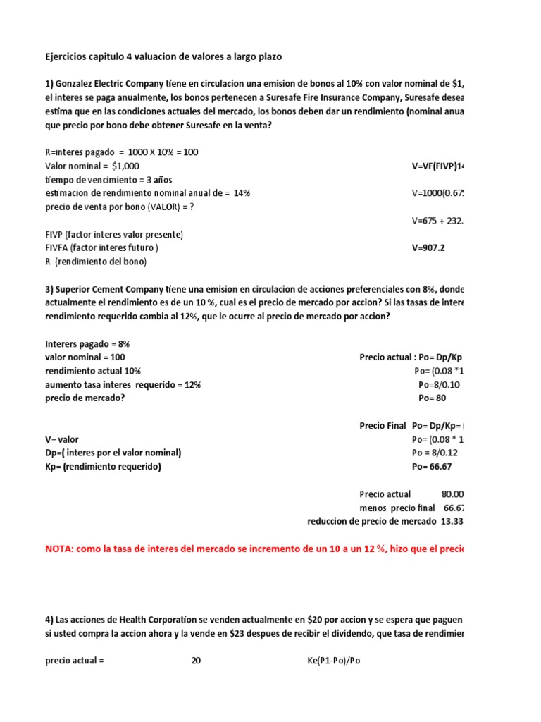 EJERCICIOS CAPITULO 4 PAGINAS 91 Y 92 VALUACION A LARGO PLAZO Rev | PDF | Compartir (Finanzas ...