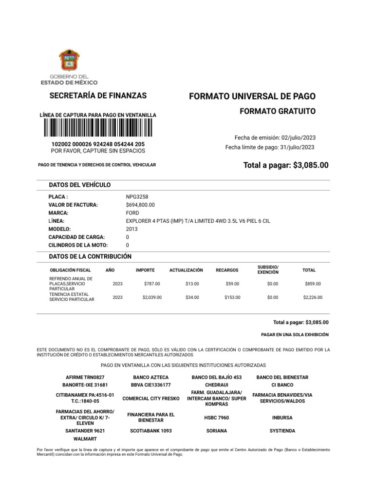 Recibo de Pago de Tenencia- DGR, GEM (1) | PDF