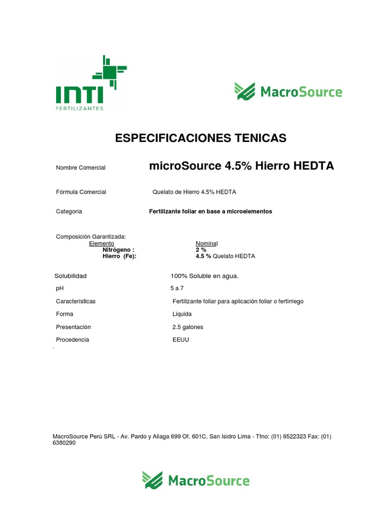 MacroSource. - MicroSource 4.5% Hierro HEDTA FT | PDF