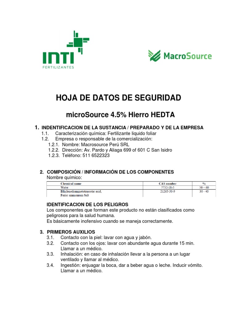 MacroSource. - MicroSource 4.5% Hierro HEDTA HS | PDF | Wellness