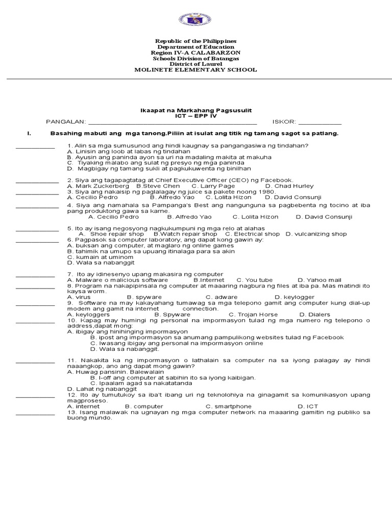 PT - Epp Ict 4 Q4 V1 | PDF