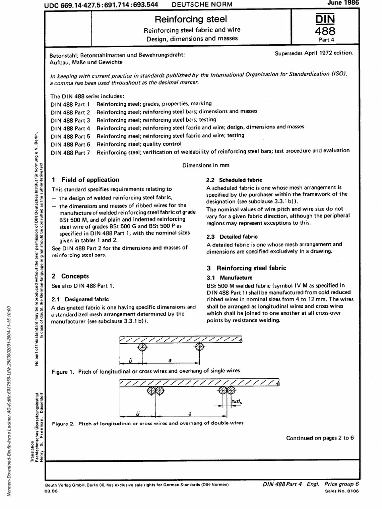 DIN 488-4 - Reinforced Steel Fabric Wire - Dimension - Masses | PDF