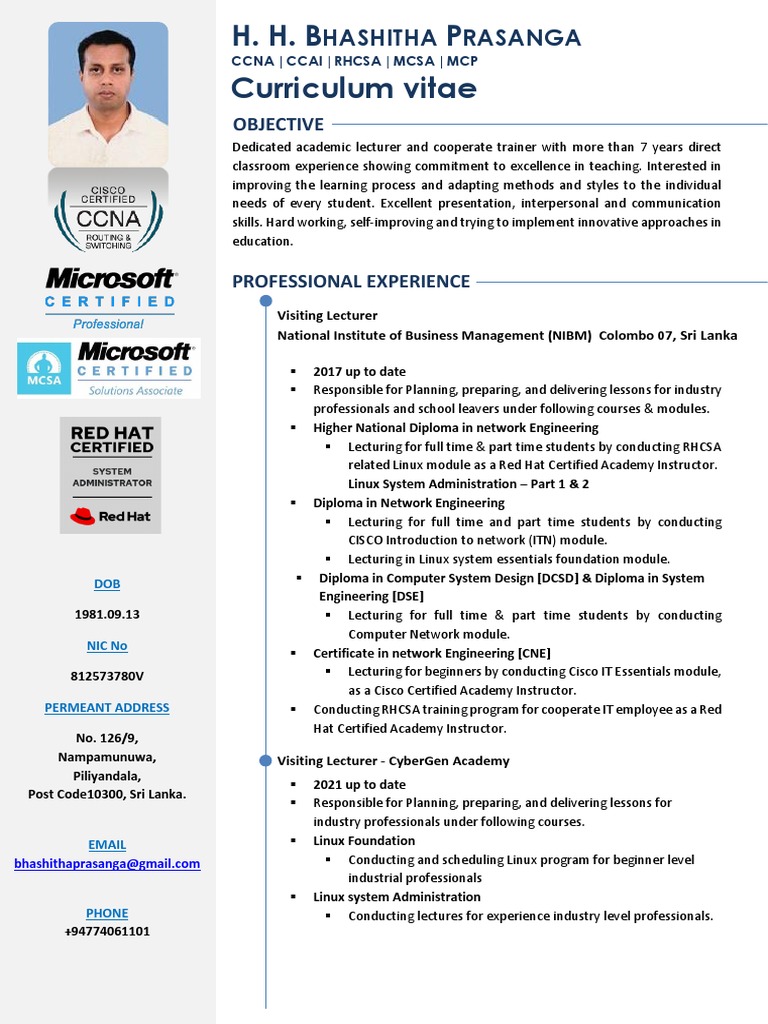 CV - Bhashitha Prasanga | PDF | Computer Network | Cisco Certifications