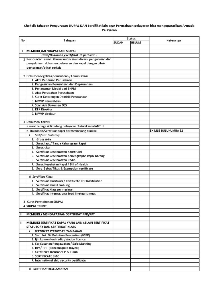 Chekclist Dokumen Dan Tahapan Pengurusan SIUPAL - ESG Line | PDF | Bisnis