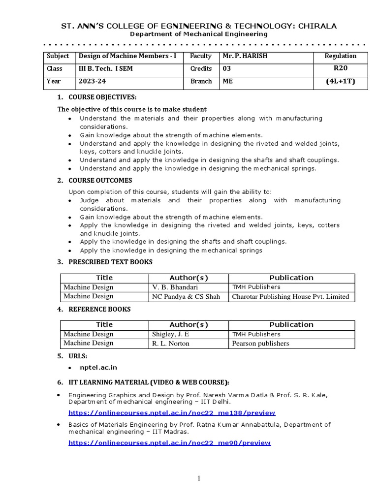 DMM - I - Lesson Plan - 2023-24 | PDF