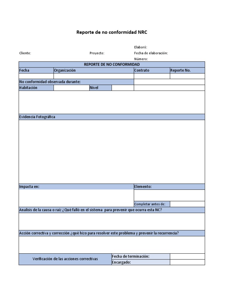 Reporte De No Conformidad Pdf 9119