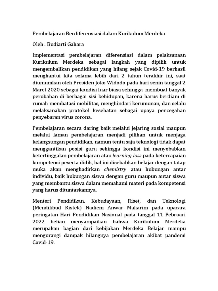 ESAI, Budiarti Gahara, SMPN 3 Ngamprah, Pembelajaran Berdiferensiasi Dalam Kurikulum Merdeka ...