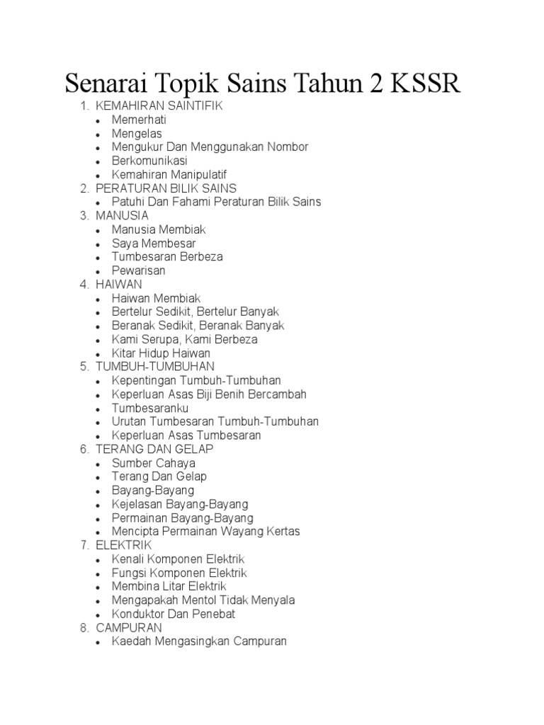 Topik Sains KSSR Tahun 2 | PDF