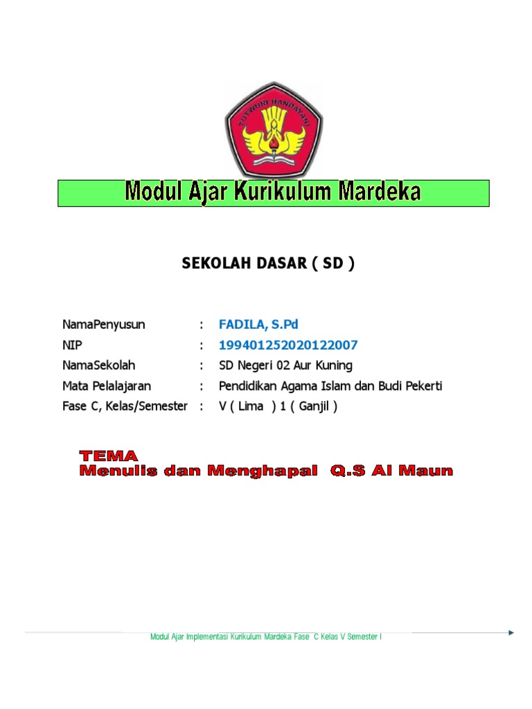 MODUL AJAR KELAS 5 BAB 1 MENULIS SURAT Al Maun Ocx | PDF