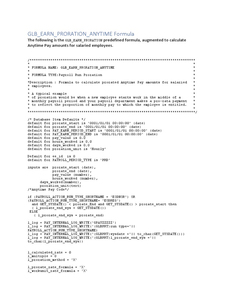 GLB Earn Proration Anytime | PDF | Pro Rata | Payroll