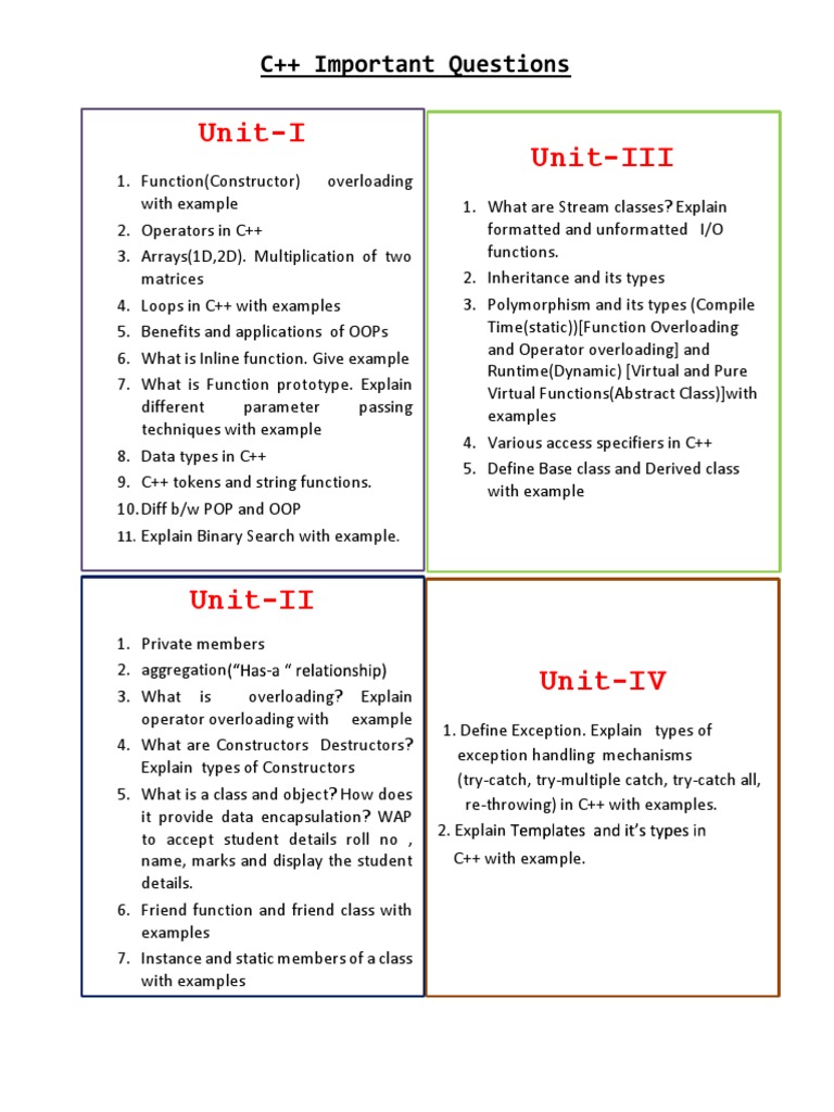 C++ Important Questions | PDF
