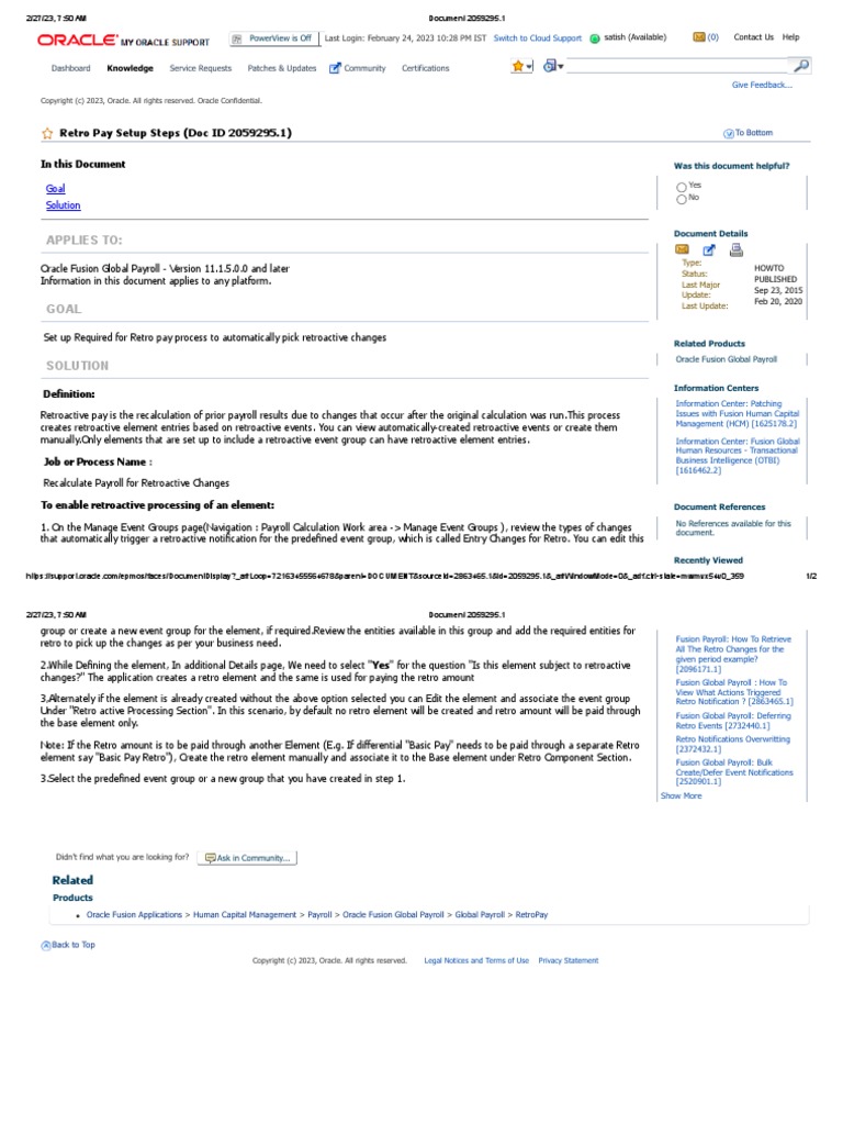 Retro Pay Setup Steps (Doc ID 2059295.1) | PDF