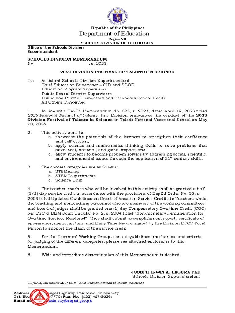 2023 Division Festival of Talents in Science v.2 | PDF