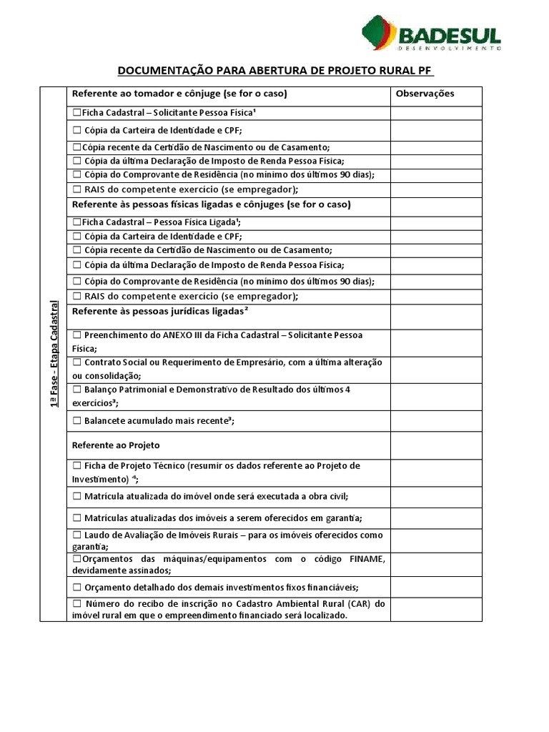 01 - Check List de Documentação PF | PDF