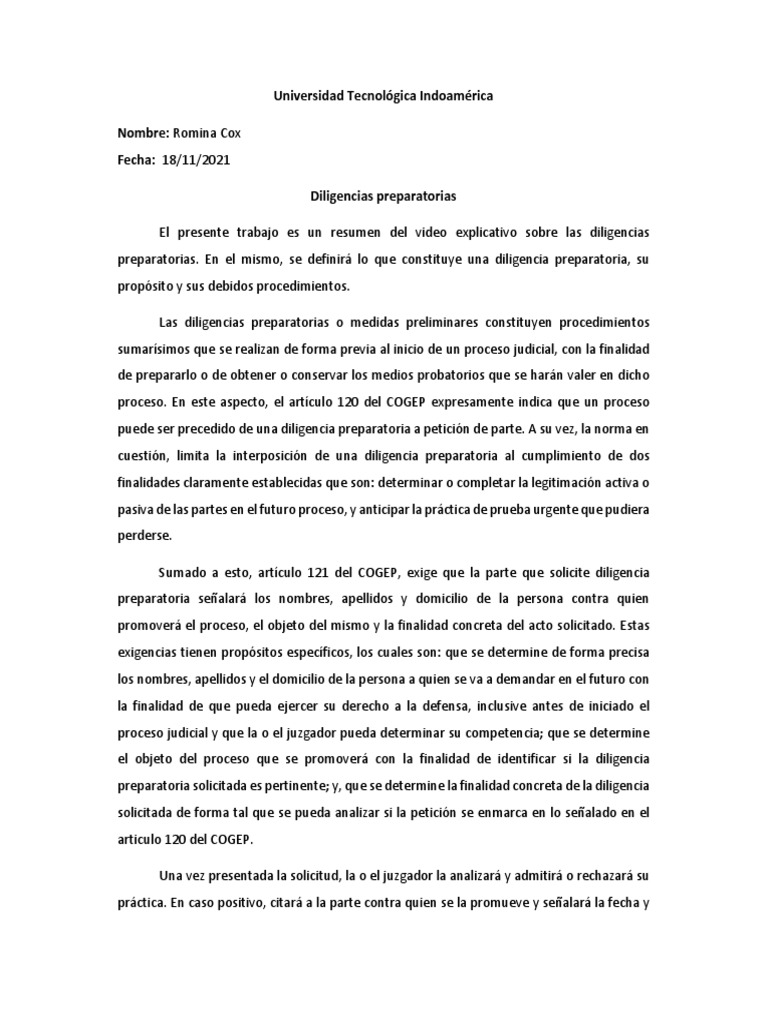 Diligencias Preparatorias en el COGEP | PDF