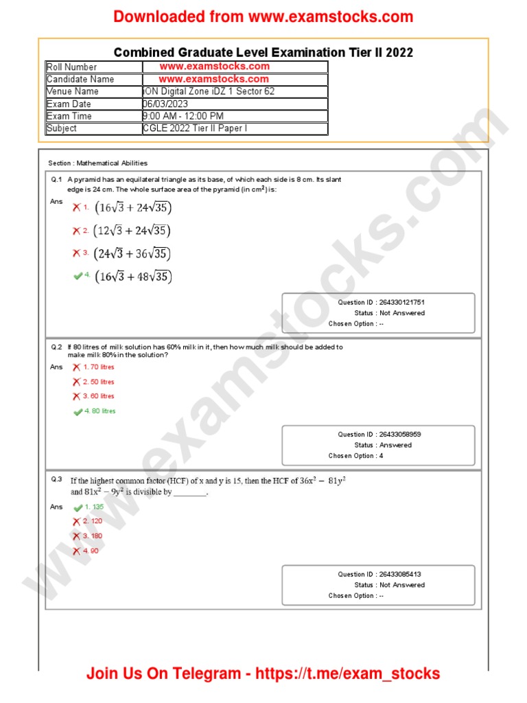 SSC CGL Mains 6 March 2023 Question Paper English | PDF