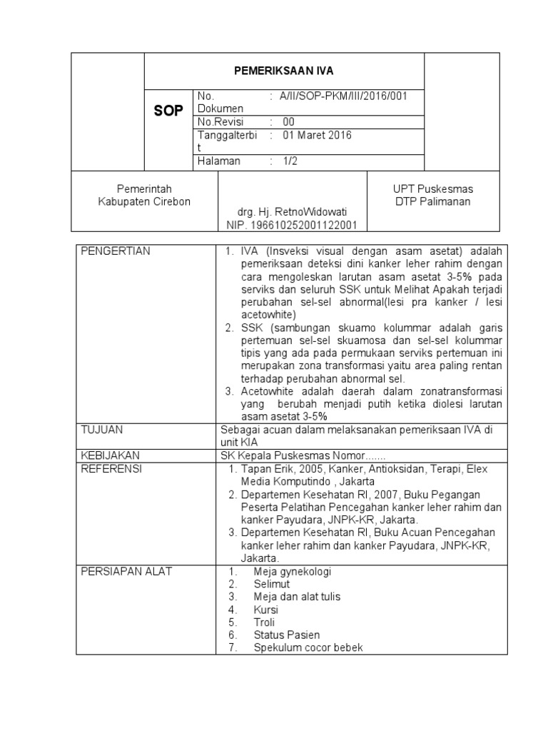 SOP Pemeriksaan - Iva | PDF
