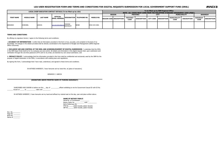 SNB ANNEX B LGU User Registration Form 2 6 | PDF