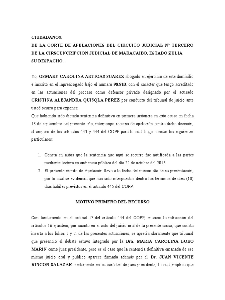 Recurso de Apelación de Sentencia Definitiva | PDF | Sentencia (ley) | Apelación