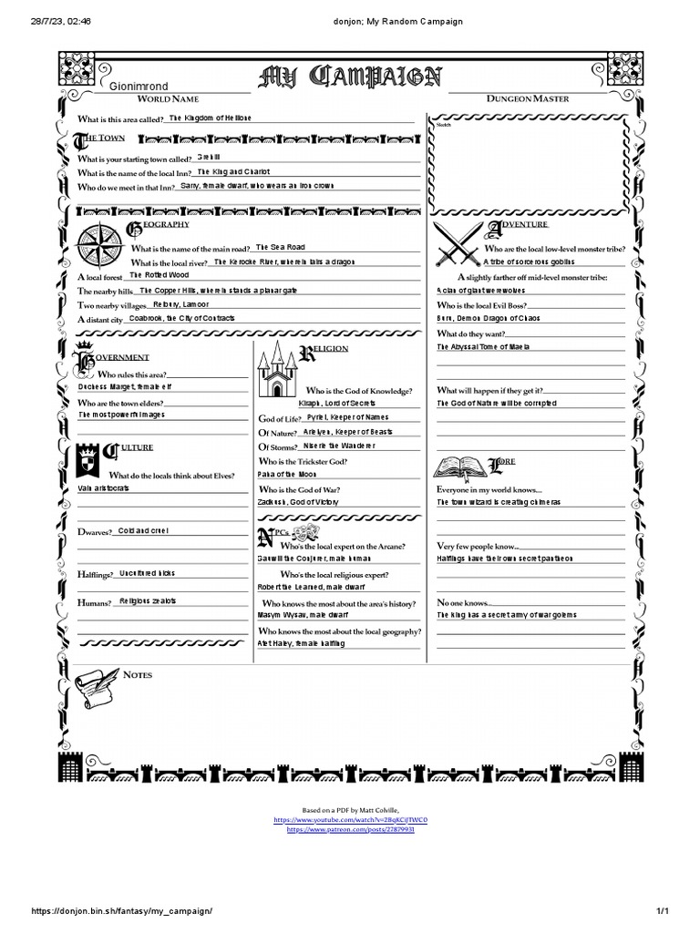 Donjon My Random Campaign | PDF