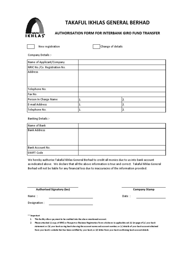 Takaful Ikhlas IBG Fund Transfer Form | PDF | Finance & Money Management