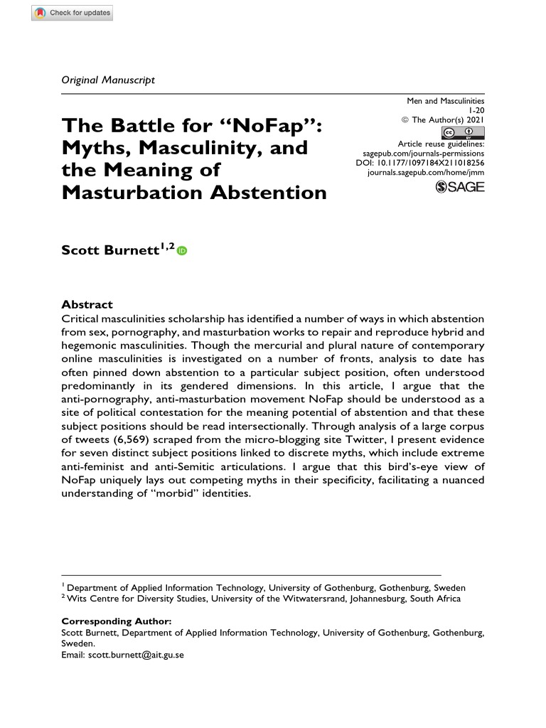 The Battle For NoFap Myths Masculinity and The Mea | PDF