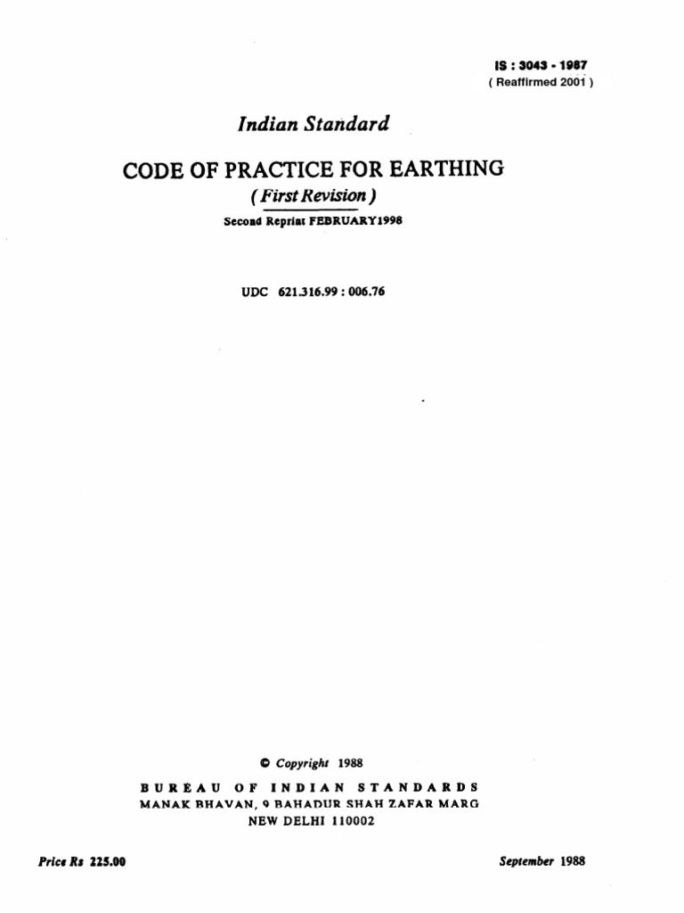 Is 3043 Revision 1 Earthing | PDF | Insulator (Electricity) | Electric ...