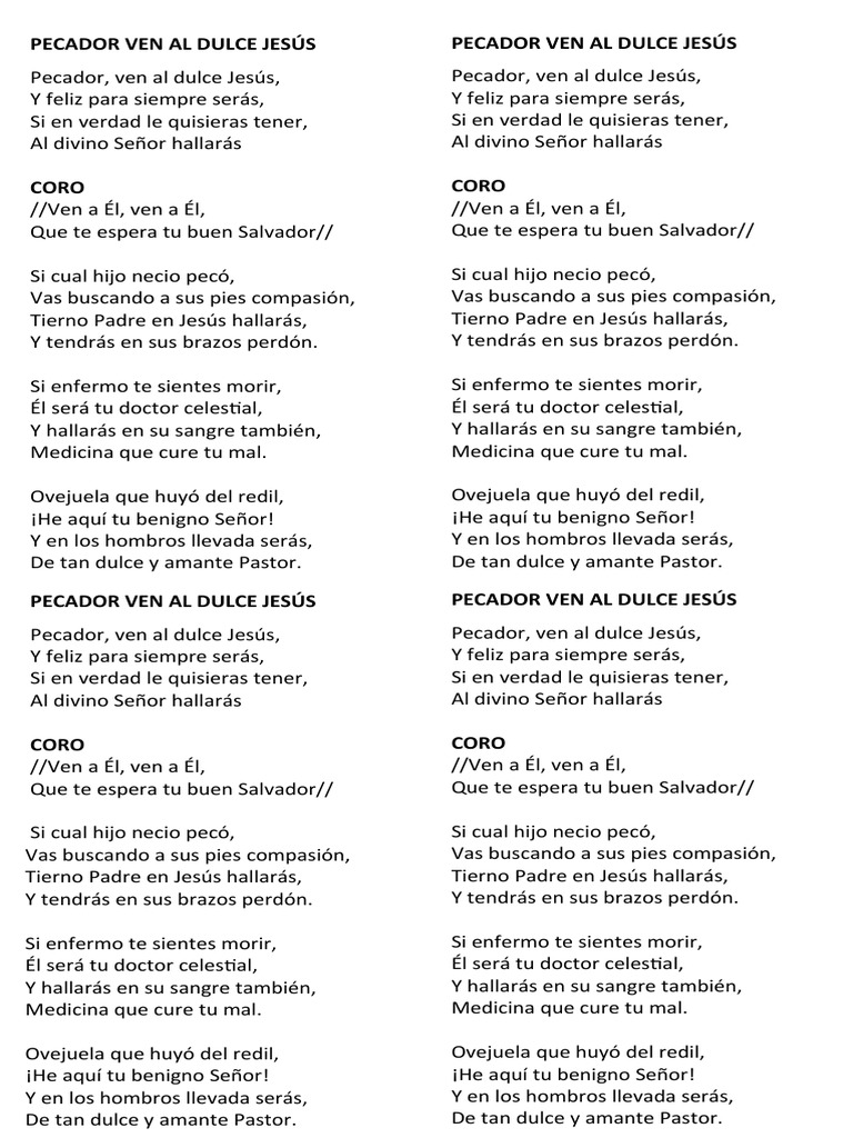 Pecador Ven Al Dulce Jesús | PDF | Pecado | Creencia religiosa y doctrina