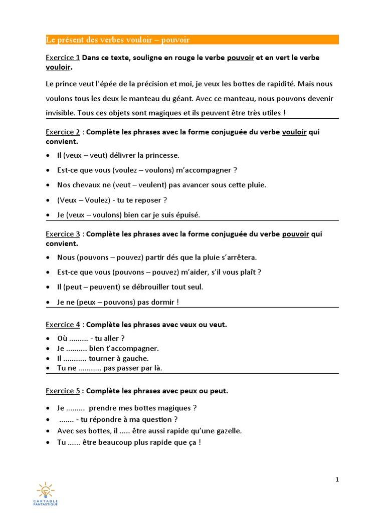 Le Présent Des Verbes Vouloir - Pouvoir Pour La Classe | PDF