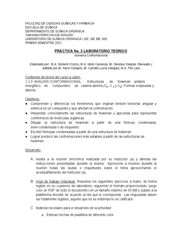 HT2. Análisis Conformacional 2022 | PDF | Isomerismo conformacional | Química Orgánica