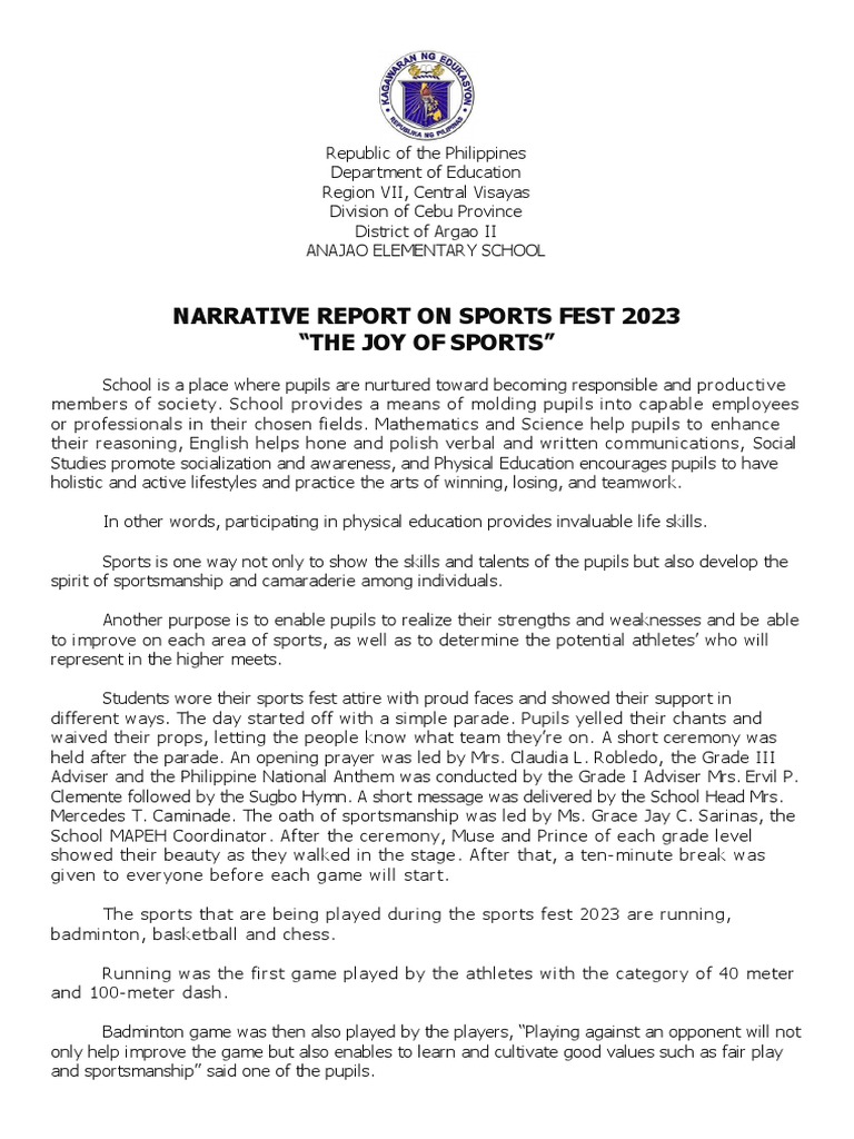 Sports Day Narrative Report 2022-2023 | PDF