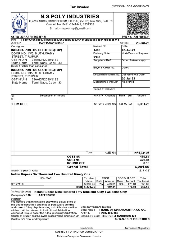 Indiana 1485 | PDF | Invoice | Taxes