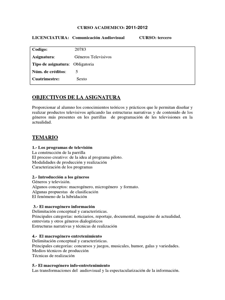 Géneros Televisivos - Programa | PDF | Evaluación | Televisión