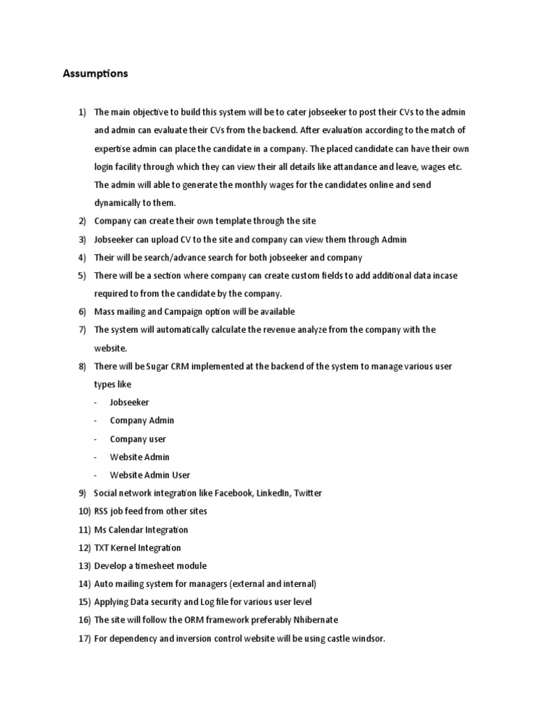 ATS & CRM Project Assumptions and Queries | PDF | Computers