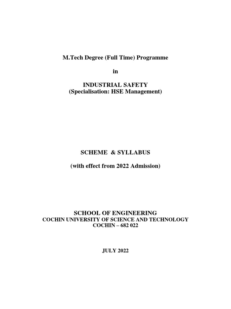 MTech Industrial Safety (HSE) - 2022 - Scheme and Syllabus - Final | PDF