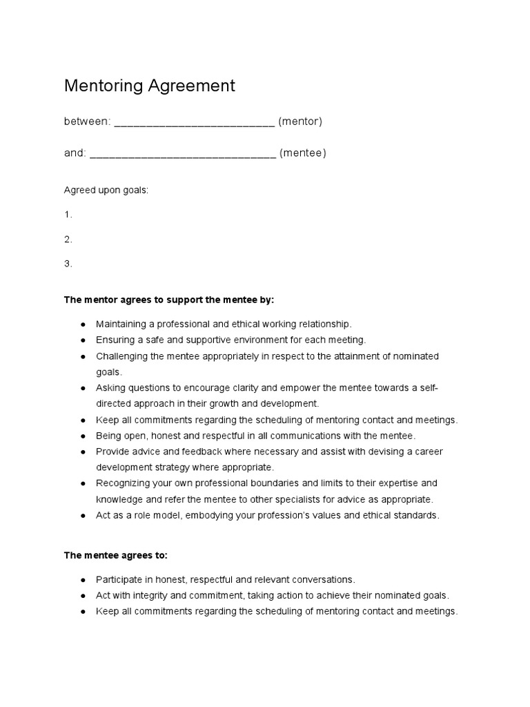 Mentoring Agreement Template | PDF | Career & Growth