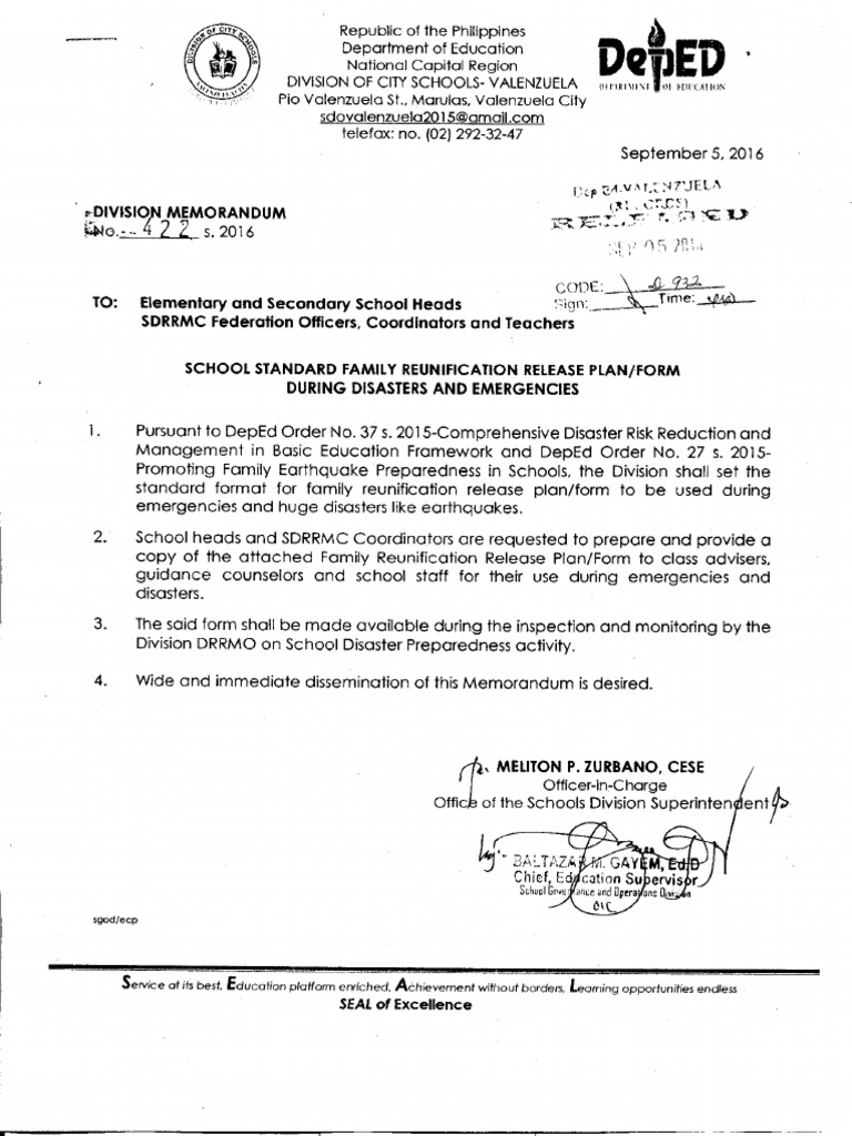 School Standard Family Reunification Release Plan or Form During ...