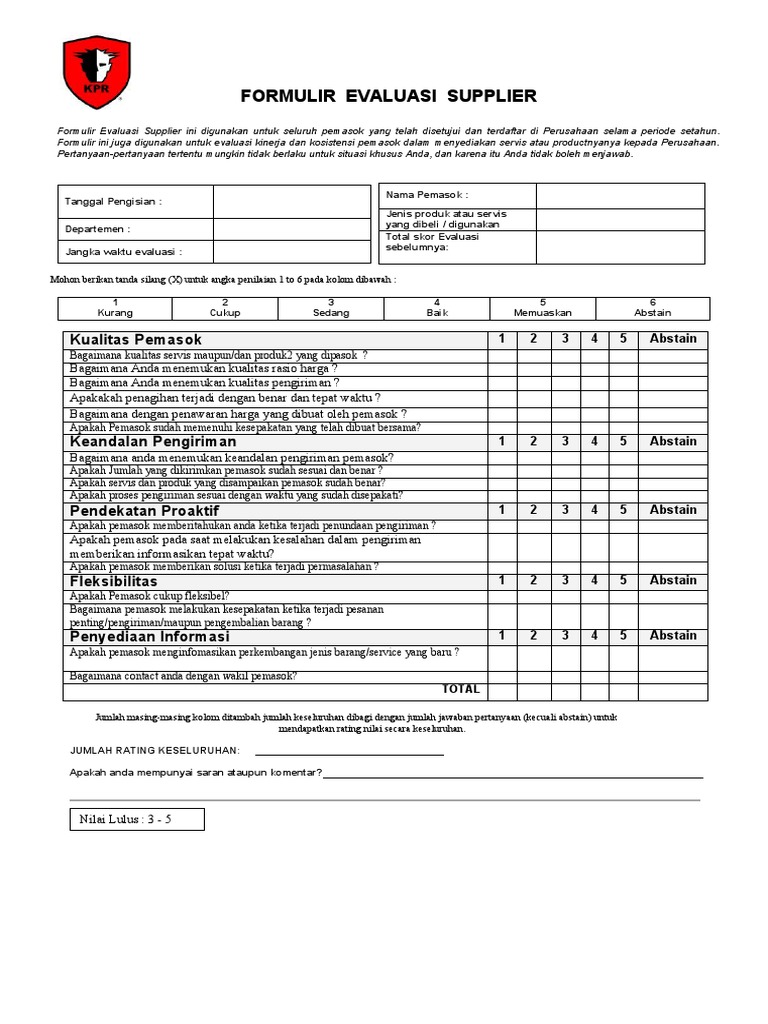 Form Evaluasi Supplier | PDF