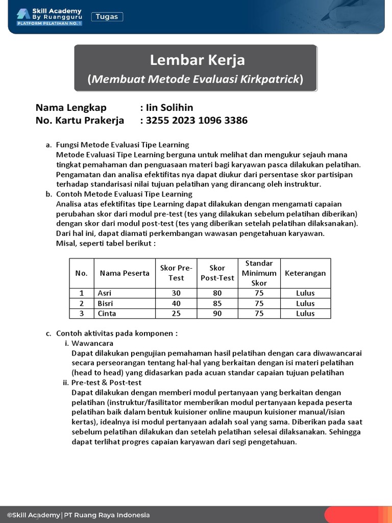 TPM 3 Membuat Metode Evaluasi Kirkpatrick - (Iin Solihin) | PDF
