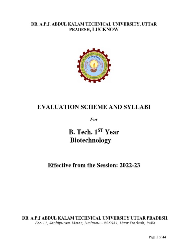 Syllabus B.Tech. First Yr Biotechnology Effective From 2022 23 R | PDF | Line (Geometry ...