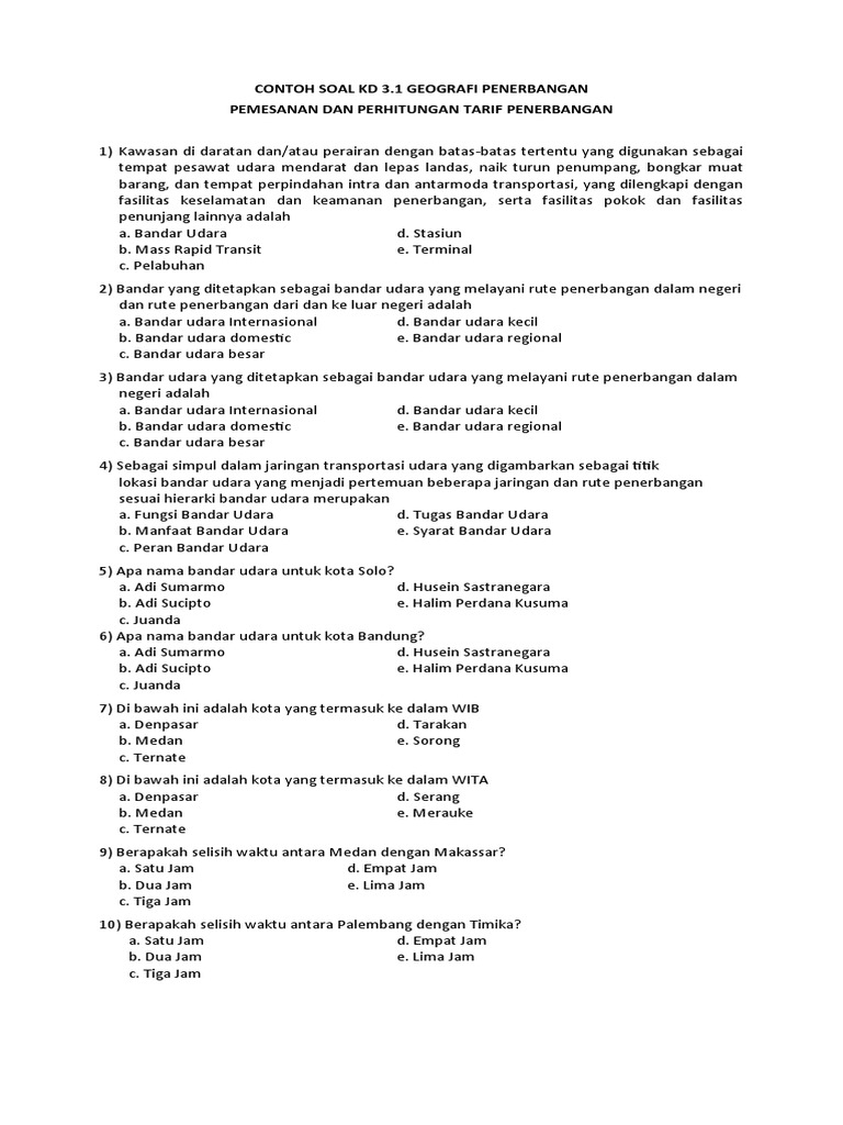 CONTOH SOAL KD 3 Pemesanan Dan Perhitungan Tarif Penerbangan | PDF