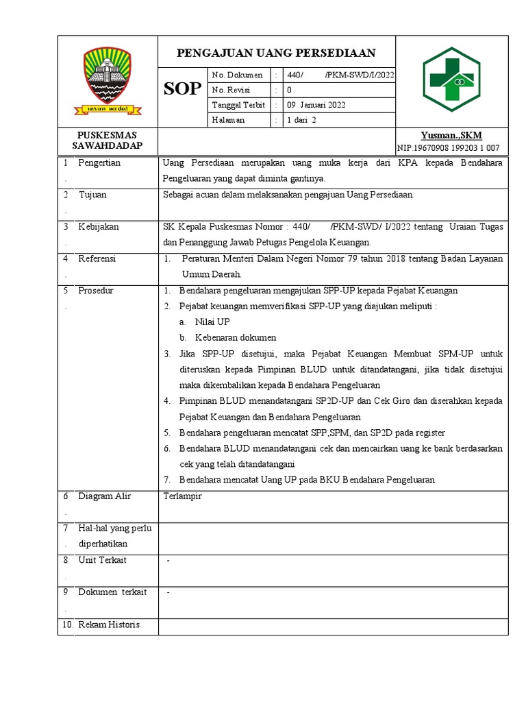 PENGAJUAN UANG PERSEDIAAN Sop SWD 2022 | PDF