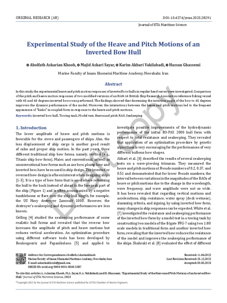 Experimental Study of The Heave and Pitch Motions | PDF | Waves | Ships