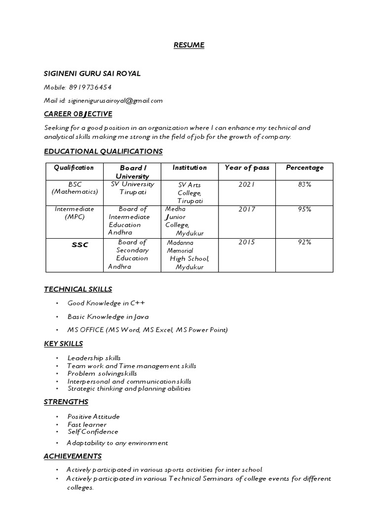 Gurusairoyal Resume-1 | PDF | Cognition | Learning