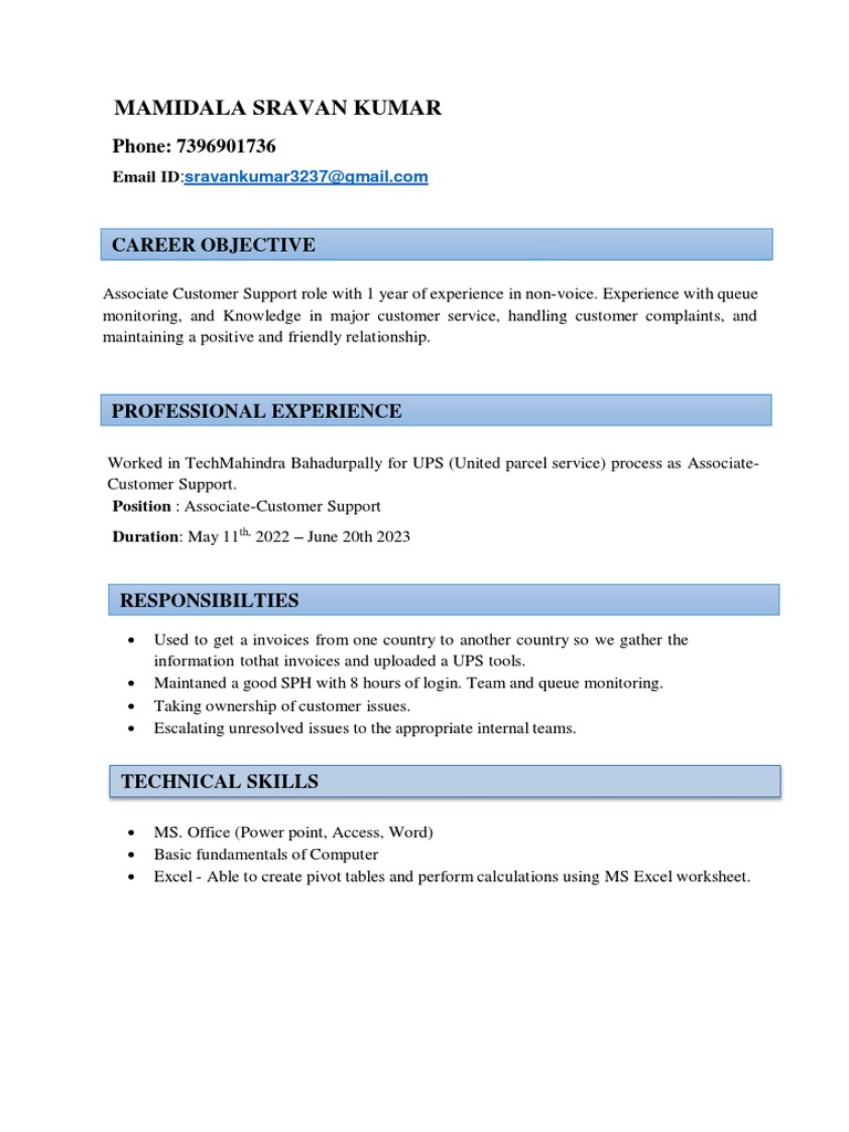 MAMIDALA SRAVAN KUMAR - Fresher | PDF