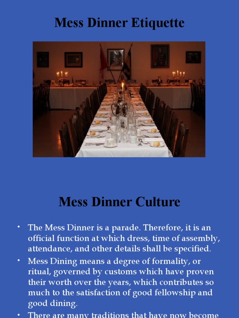 Mess Dinner Etiquette V1 0 | PDF | Cuisine | Cooking