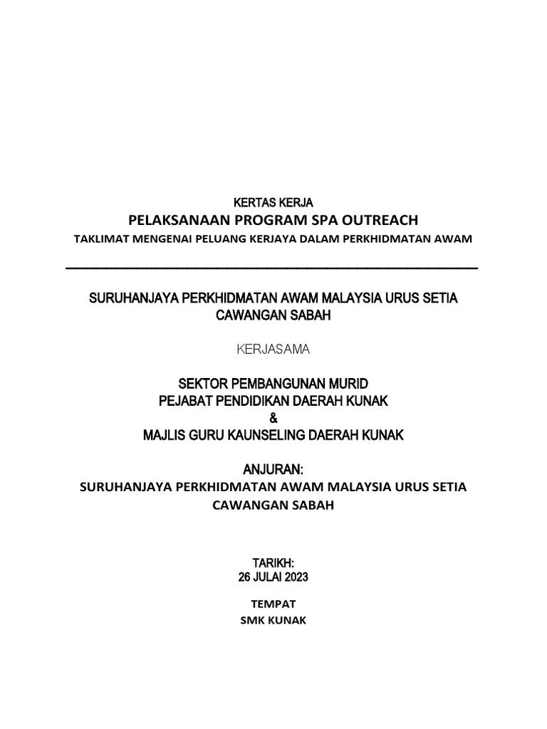 Kertas Cadangan Pelaksanaan Program Spa Terkini | PDF