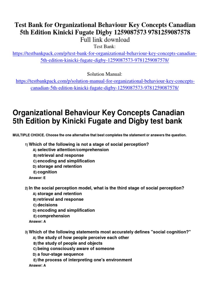 Organizational Behaviour Key Concepts Canadian 5th Edition Kinicki ... Organizational Behaviour Key Concepts Canadian 5th Edition Kinicki ...