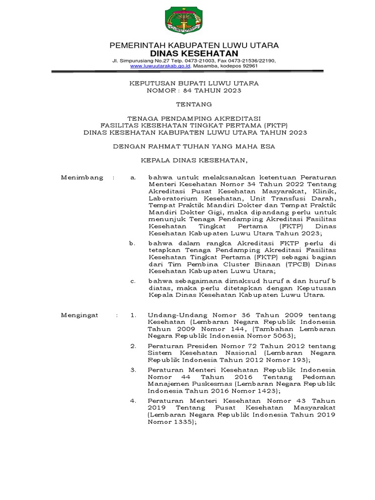 Sk Pendamping Akreditasi 2023 | PDF